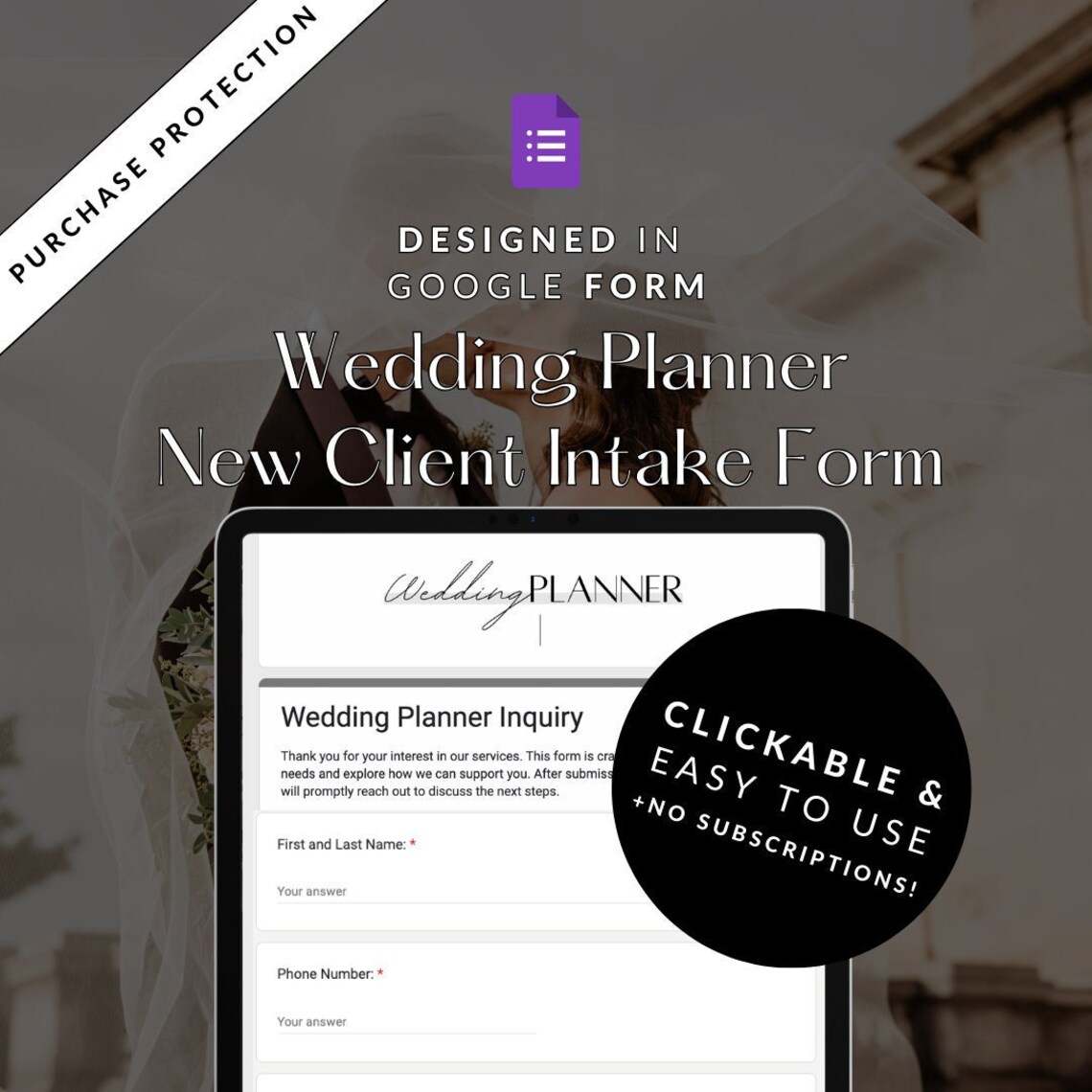 Wedding Planner New Client Intake Inquiry Google Form - Etsy