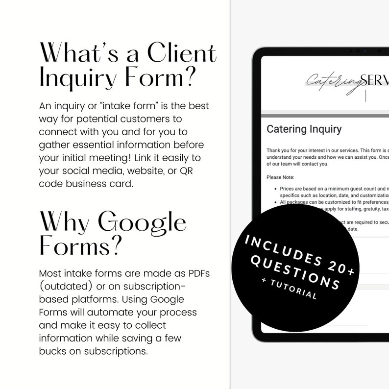 Catering Client Inquiry Intake Google Form - Etsy