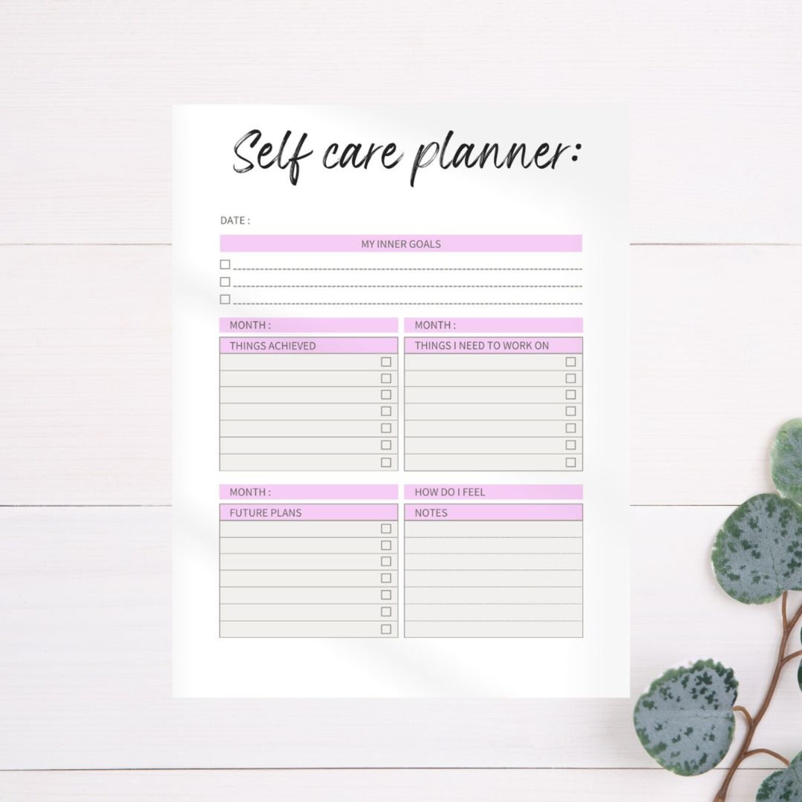 Self Care Plan, Self Care Journal, Self Care Template, Mental Health ...