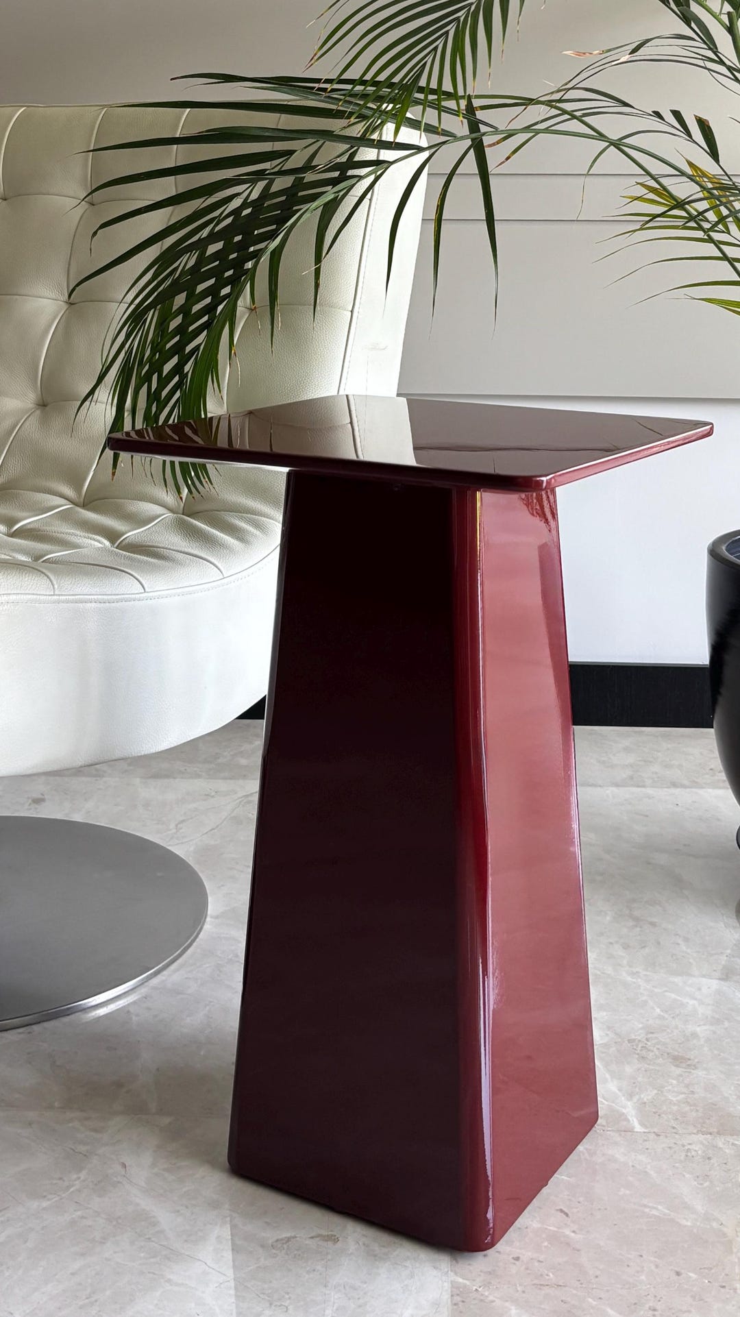 Modern Burgundy Side Table, Glossy Luxury End Table, Small Square Side ...