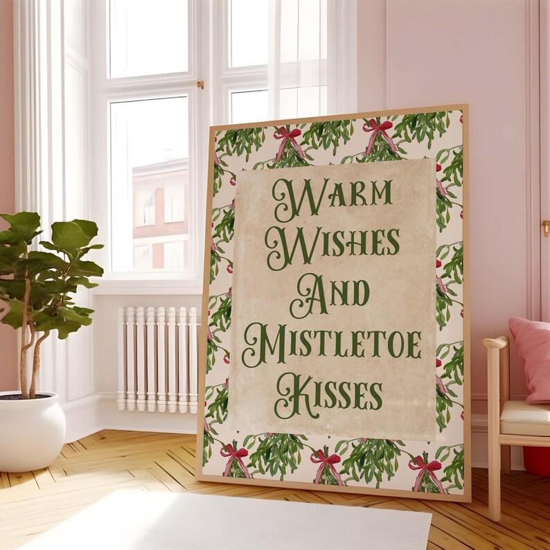 Warm Wishes and Mistletoe Kisses Wall Art, Cozy Christmas Holiday Decor ...