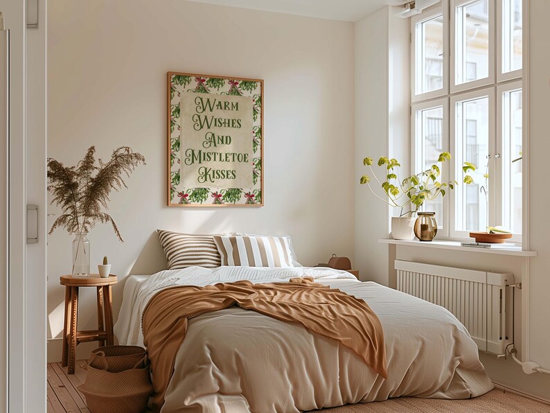 Warm Wishes and Mistletoe Kisses Wall Art, Cozy Christmas Holiday Decor ...