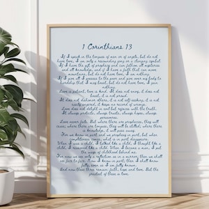 1 Corinthians 13 Scripture Art Print: Blue Christian Wall Art (digital ...