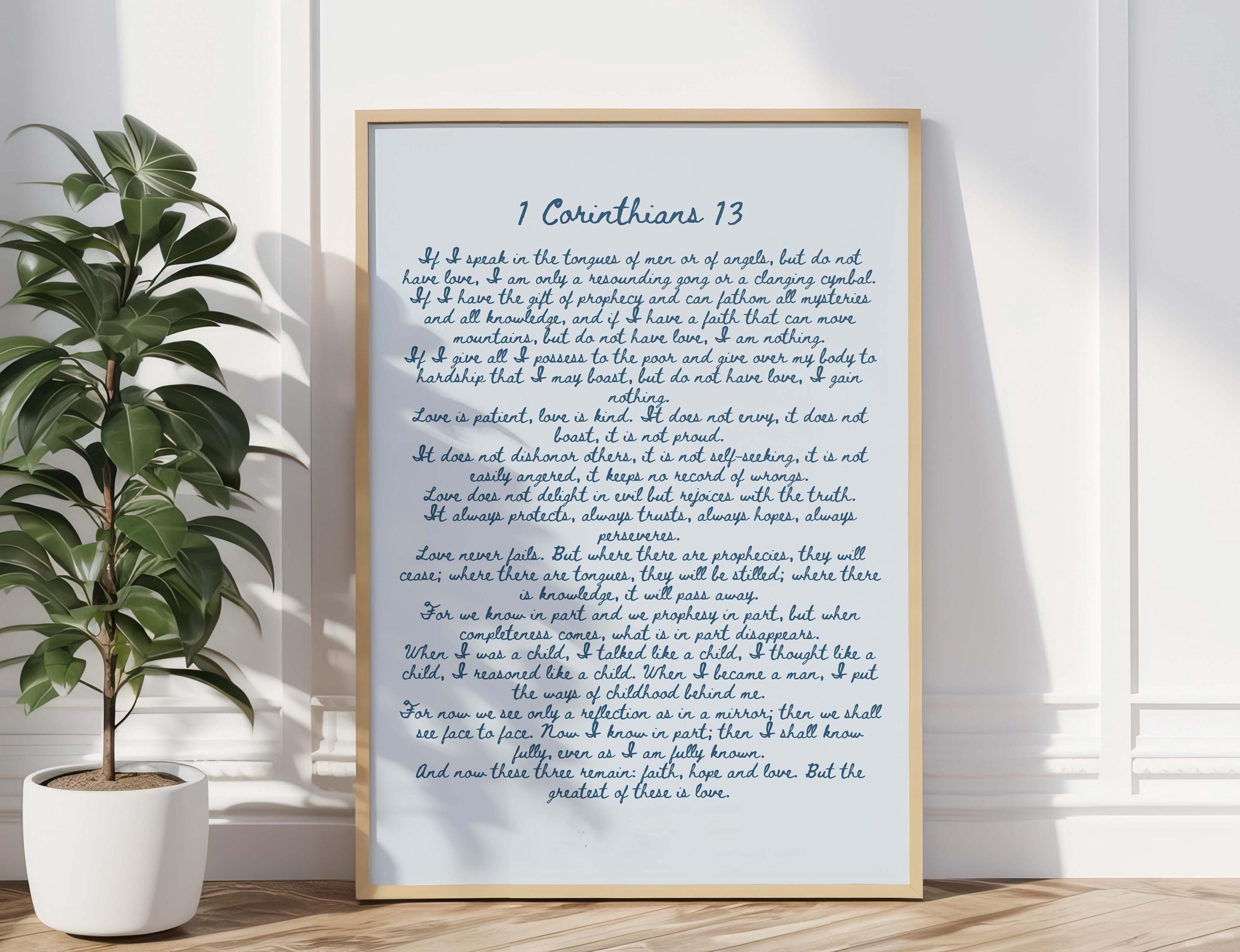 1 Corinthians 13 Scripture Art Print: Blue Christian Wall Art (digital ...