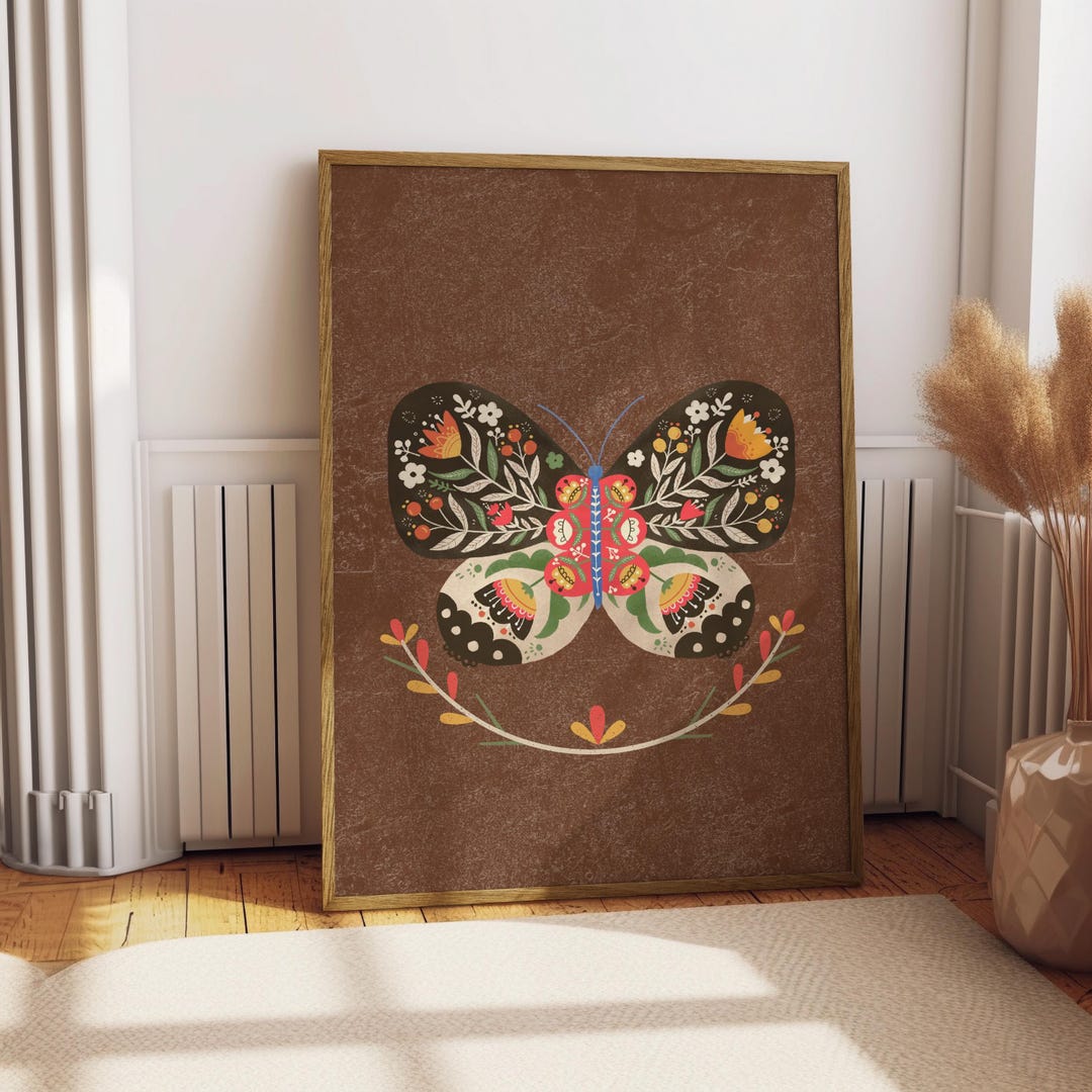 Brown Butterfly Wall Art Print: Vintage Cottagecore Style (digital ...