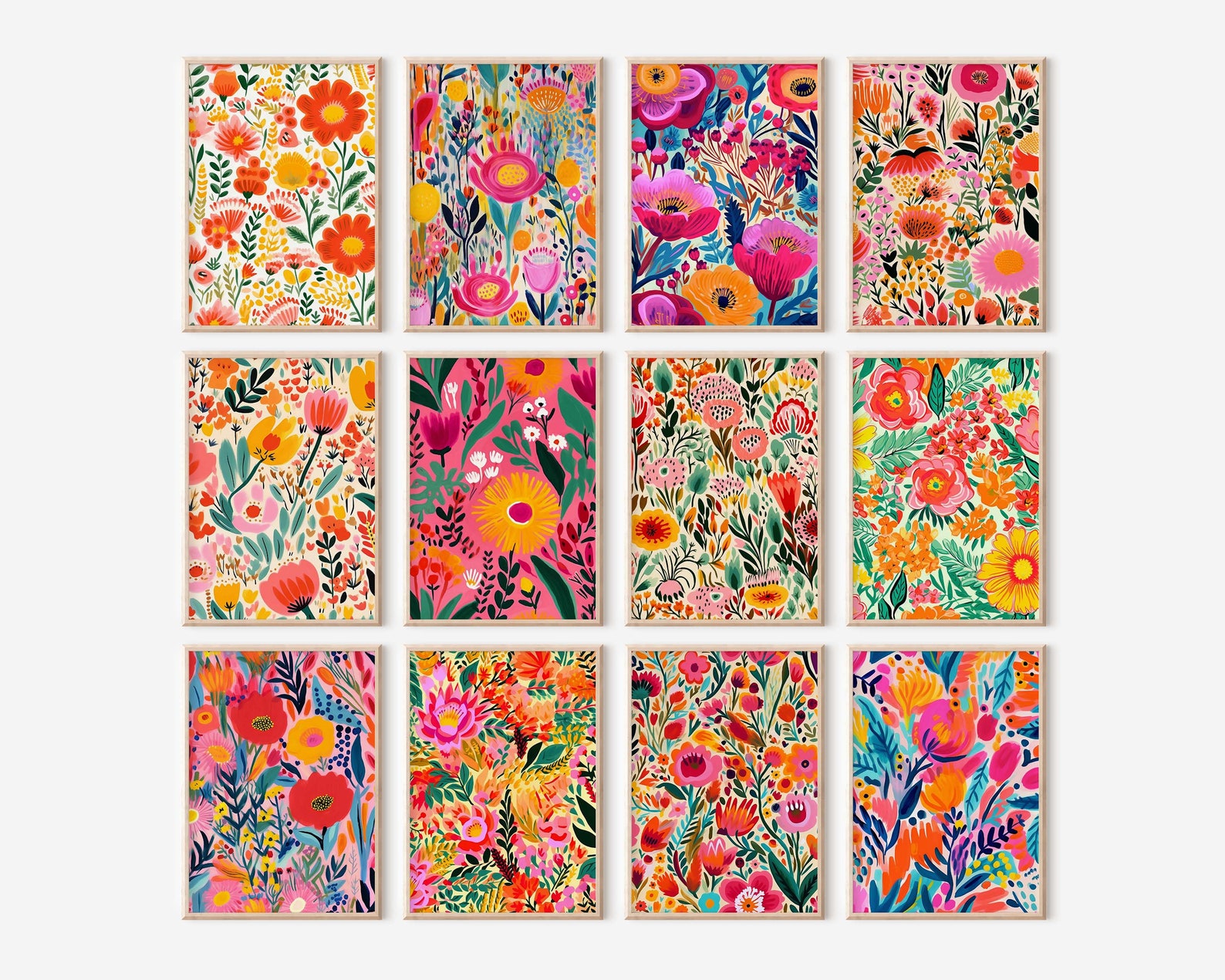 Colorful Floral Wall Art Set: Eclectic Maximalist Prints (digital ...