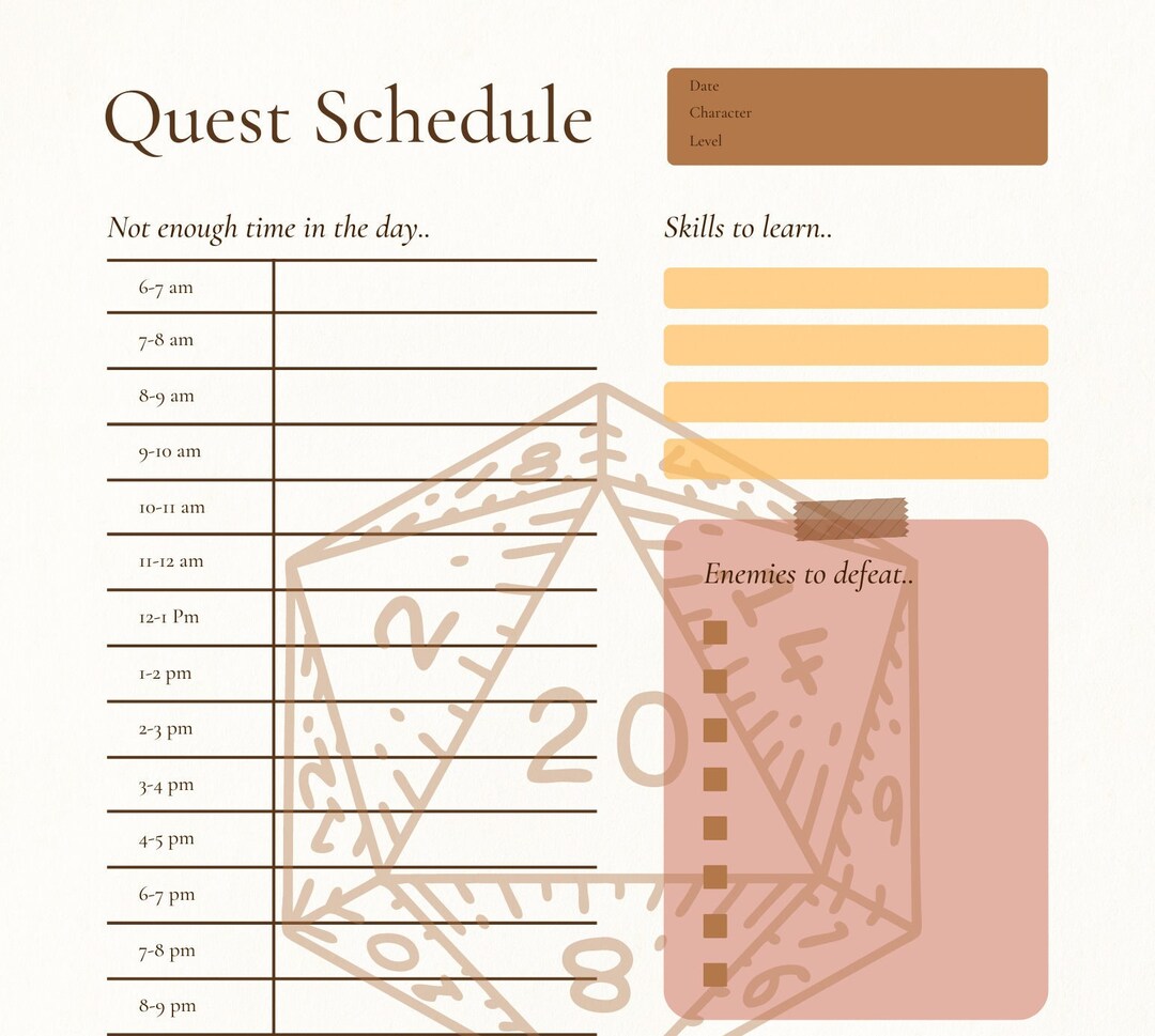 Quest Schedule, Planner, Digital Download, Printable - Etsy