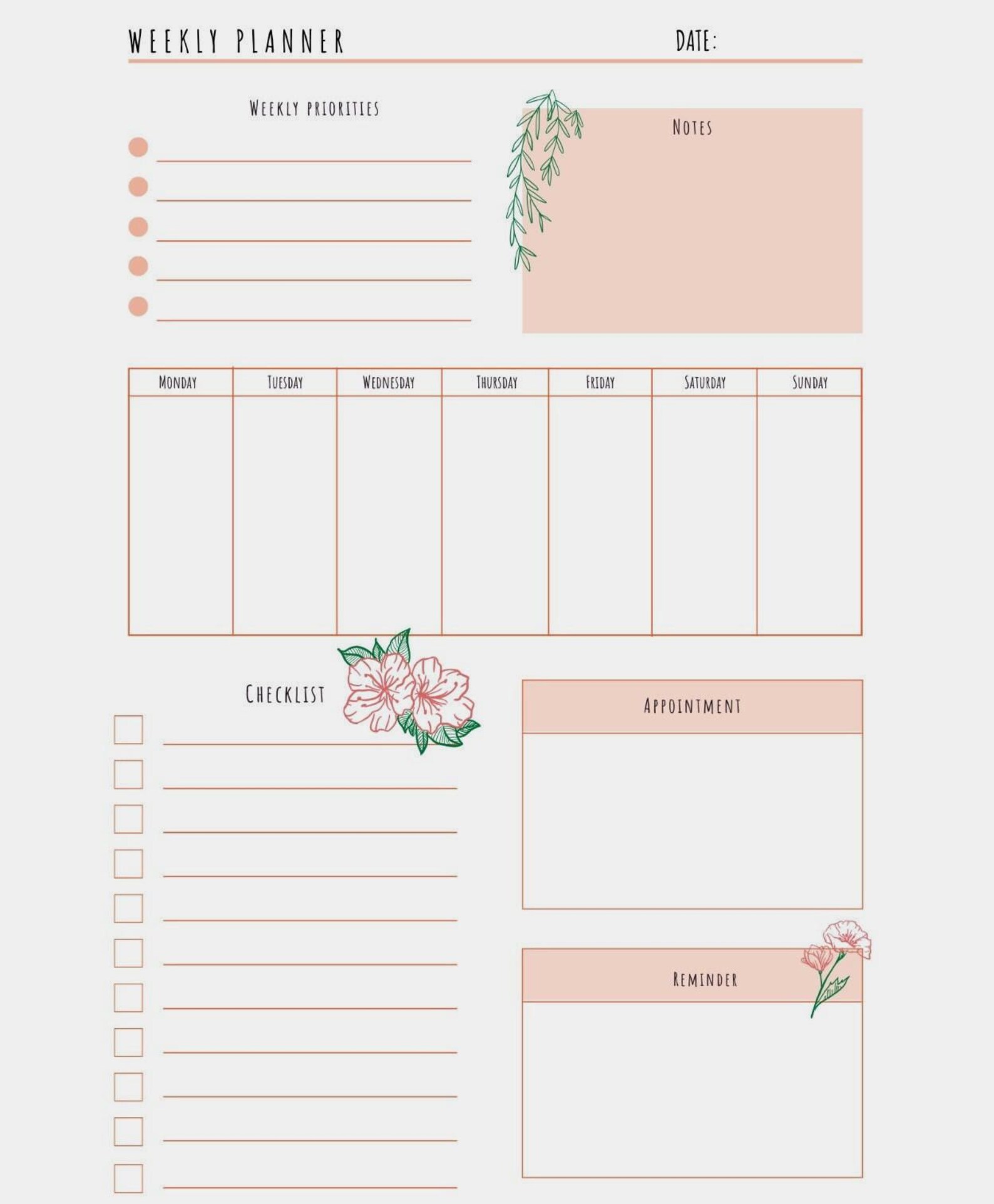 Digital Download, Weekly Planner Sheet, Organizer, Planner, Download ...