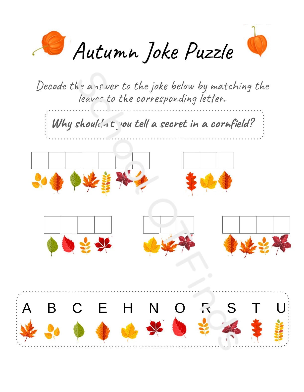Autumn/fall Decoding Puzzle - Etsy