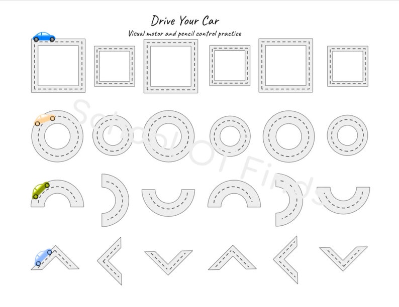 Drive Your Car Visual Motor/pencil Control Worksheet - Etsy