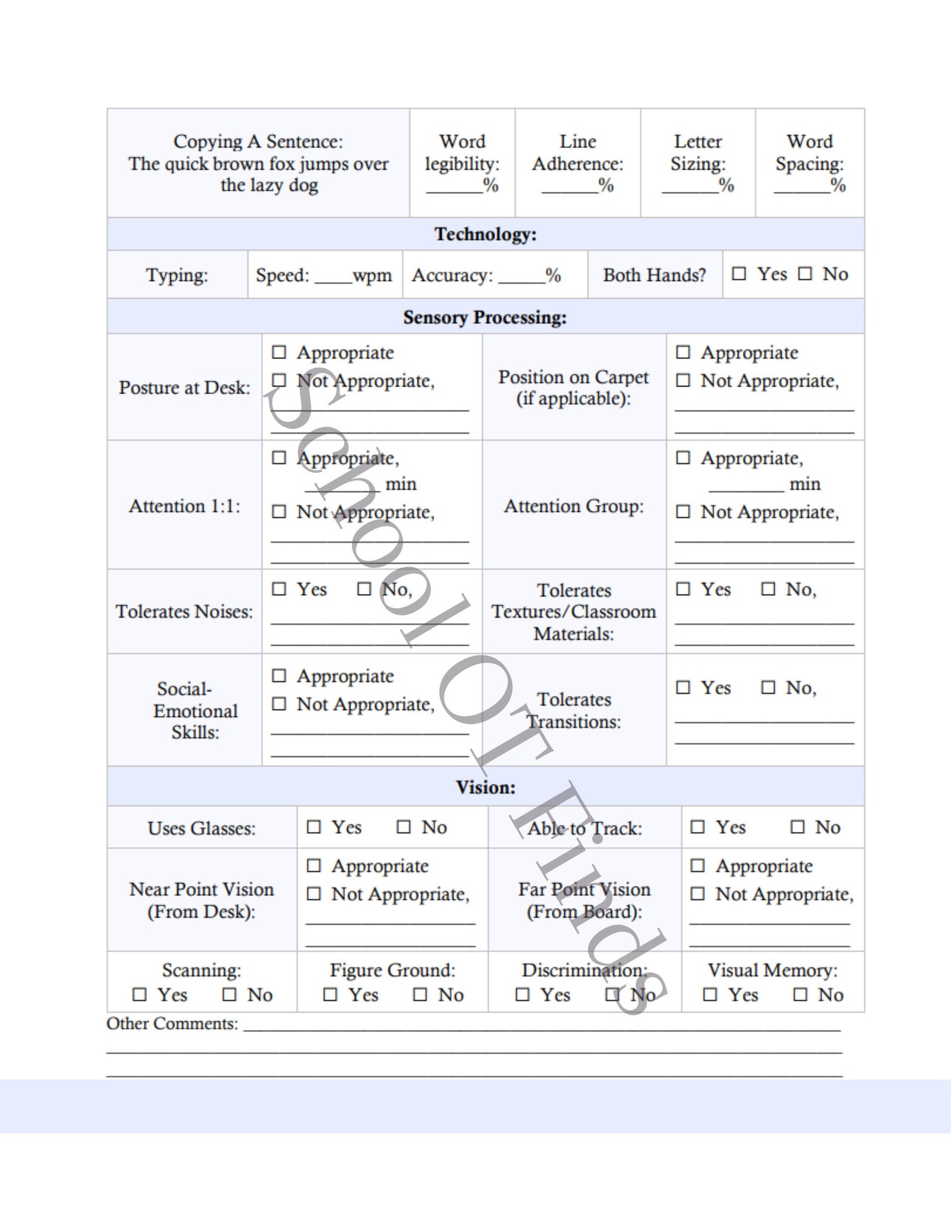 Occupational Therapy Screening Template - Etsy