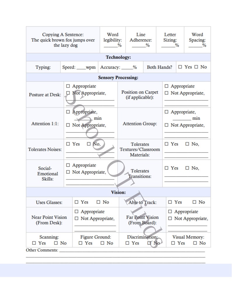 Occupational Therapy Screening Template - Etsy