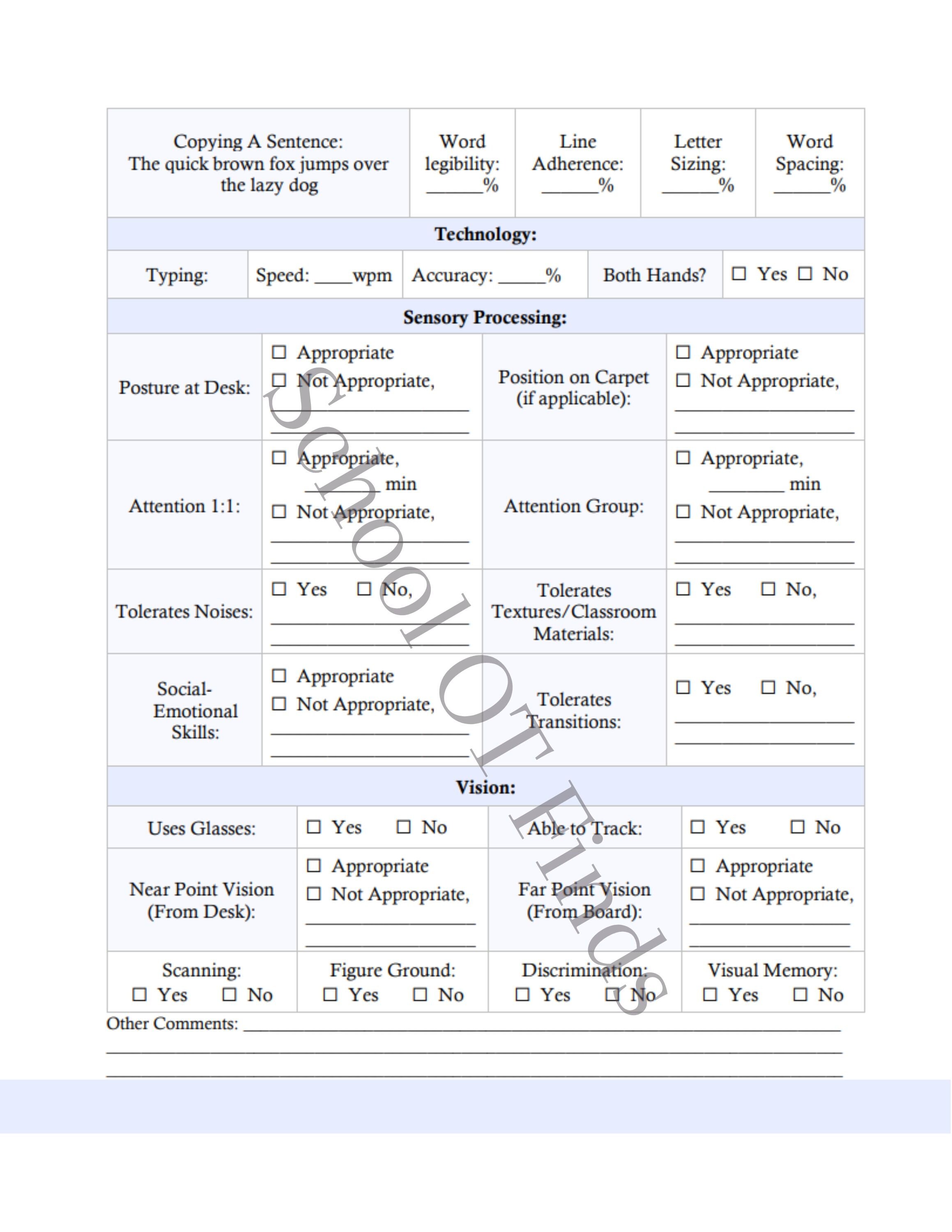 Occupational Therapy Screening Template - Etsy
