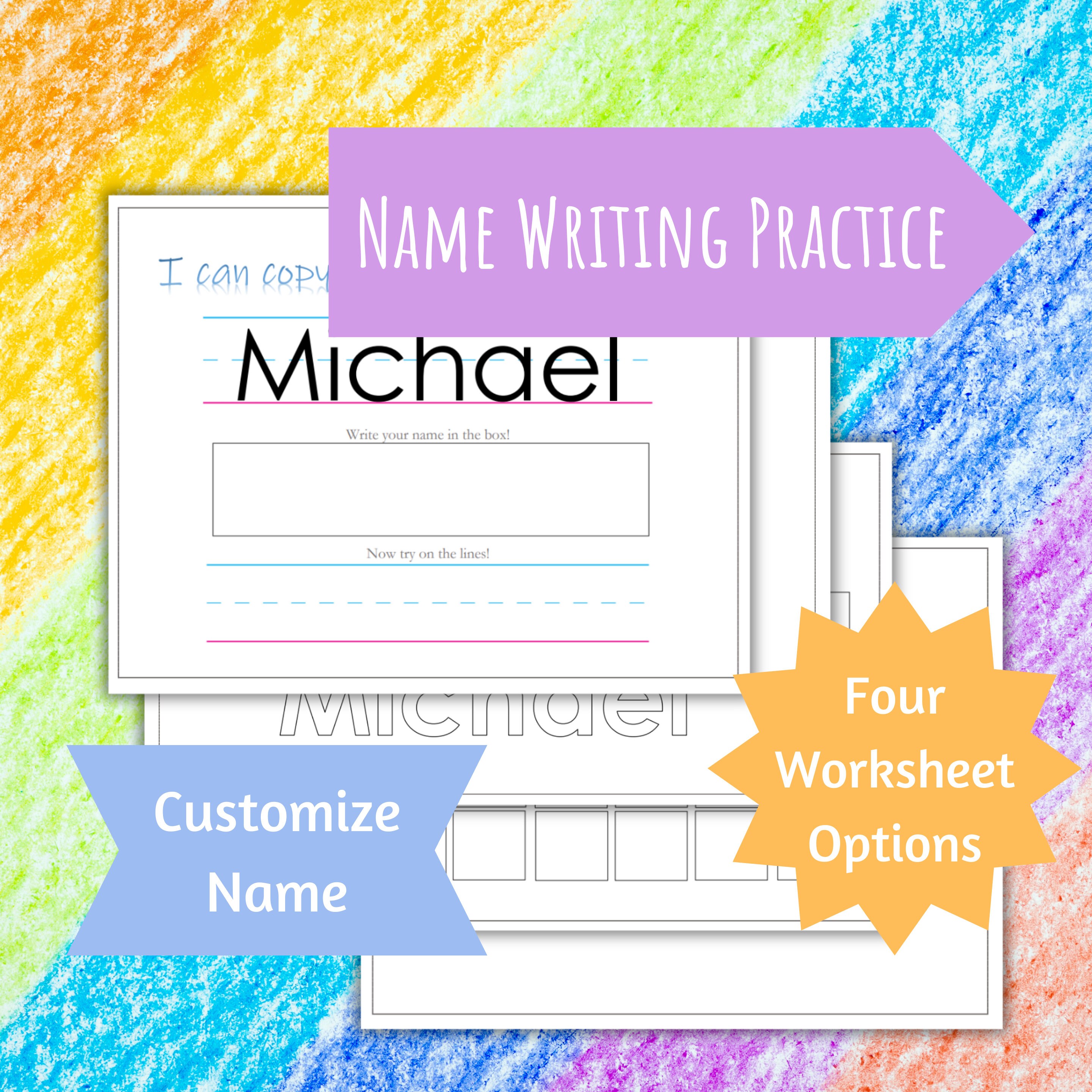 Name Writing Practice - 4 Worksheets (name Customizable) - Etsy