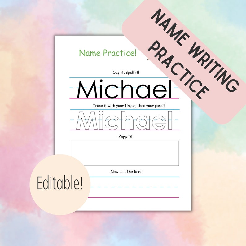 Name Writing Practice (editable) - Etsy