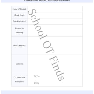 Occupational Therapy Screening Template - Etsy