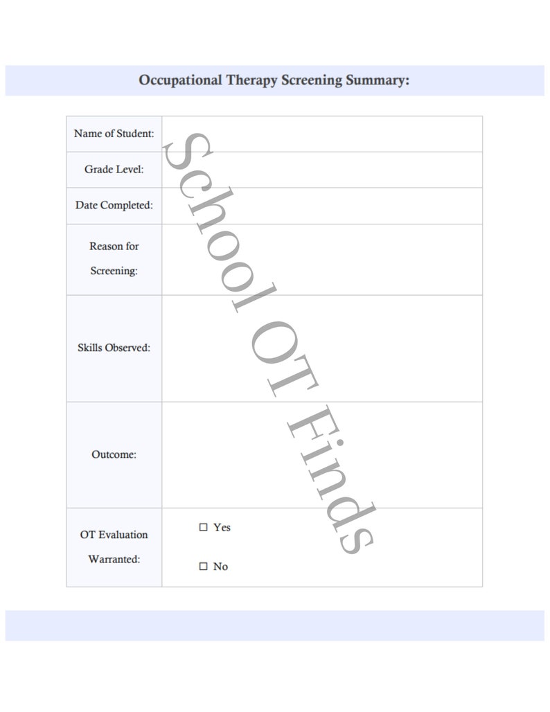 Occupational Therapy Screening Template - Etsy