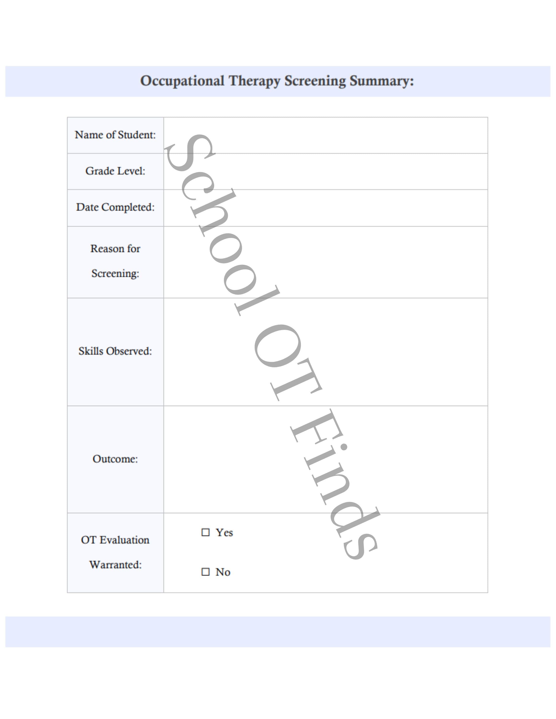 Occupational Therapy Screening Template - Etsy