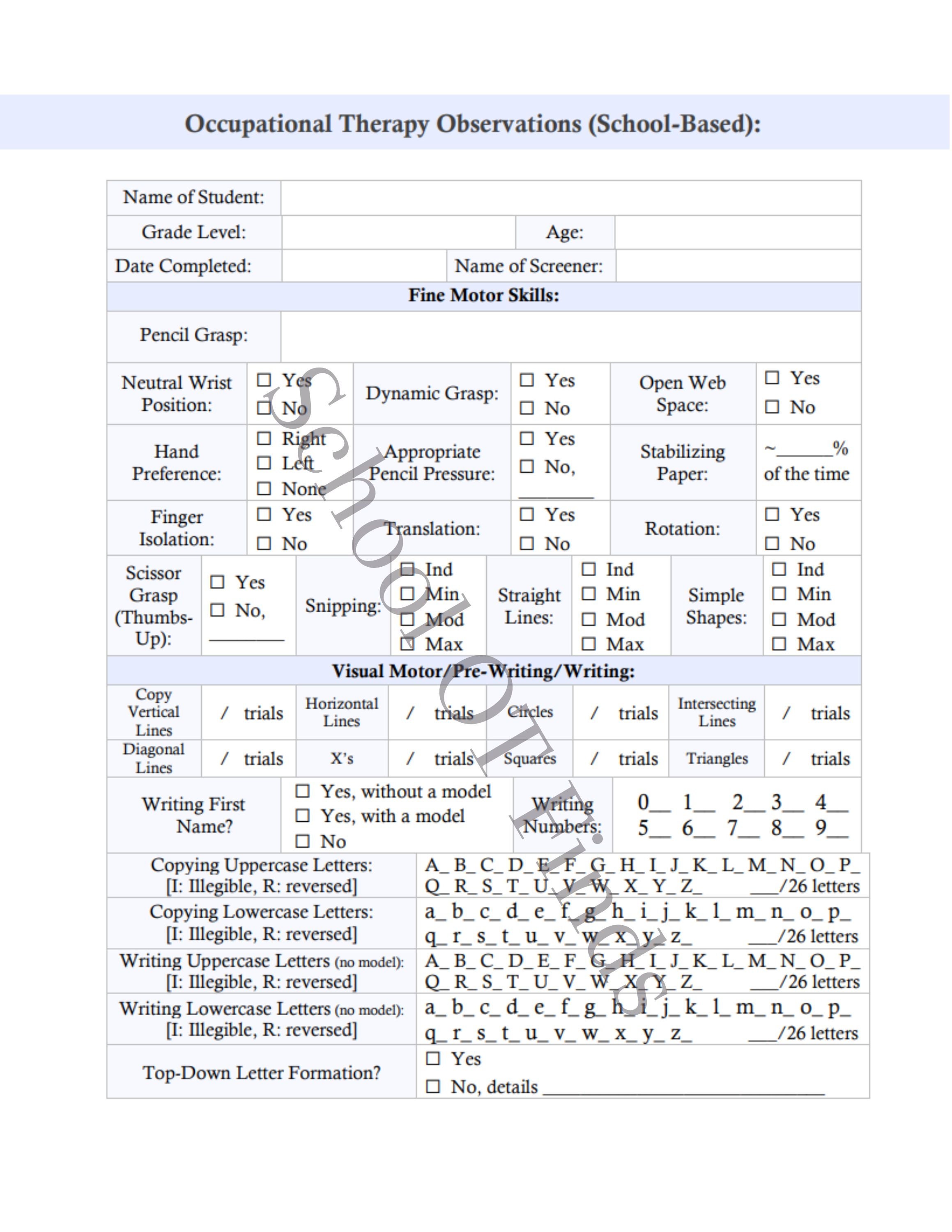 Occupational Therapy Screening Template - Etsy