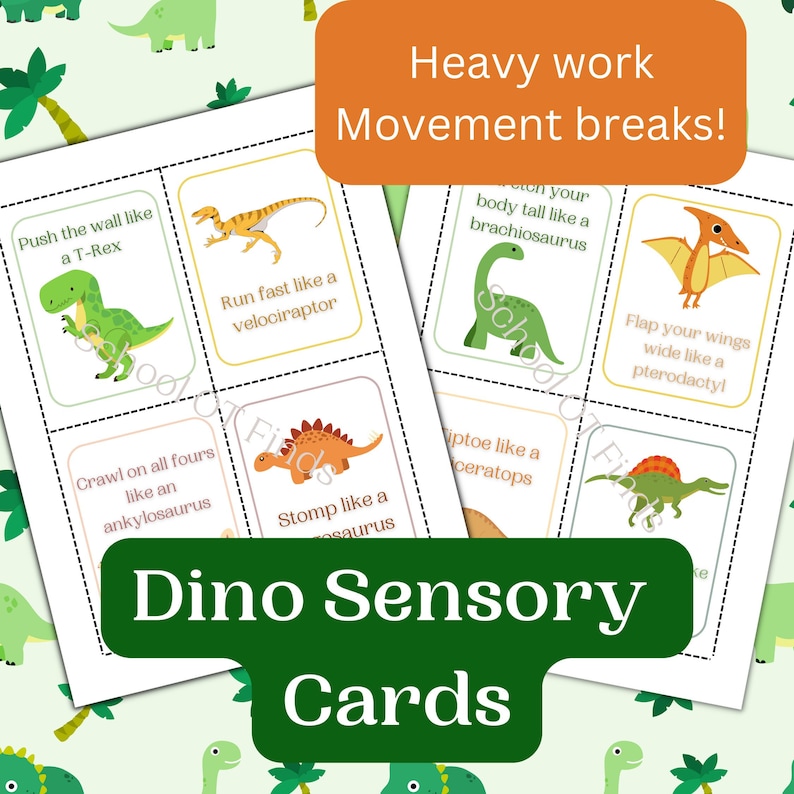 Dinosaur Sensory Movement Break Cards - Etsy