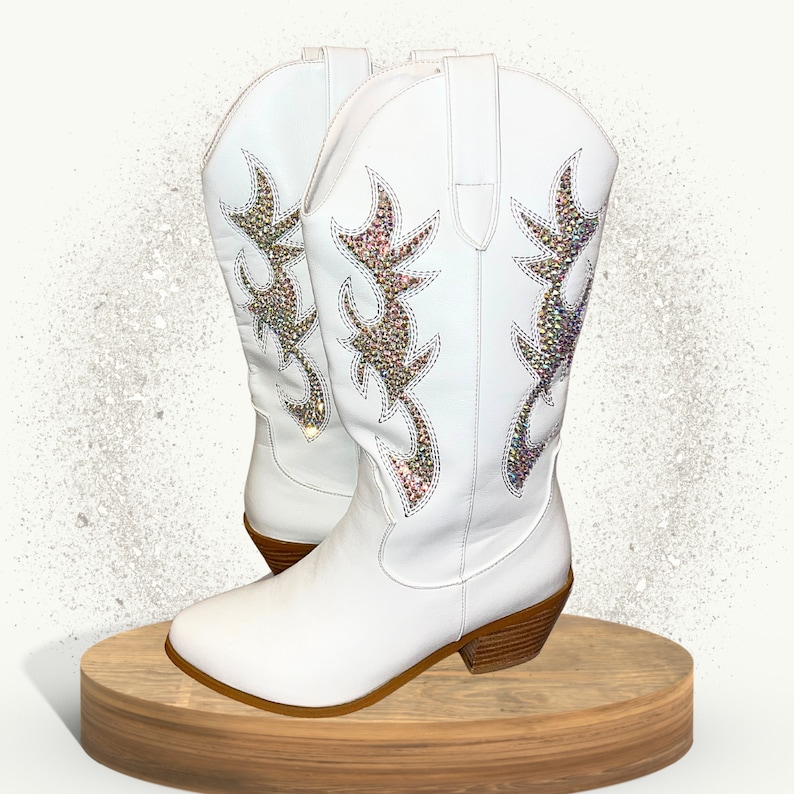 Rhinestone Cowgirl Boots White Crystal Ab Boots Bachelorette Etsy