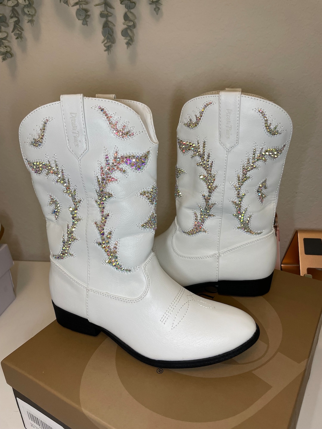 Girls Kids Size Rhinestone Cowgirl Boots White Crystal AB Boots Party ...