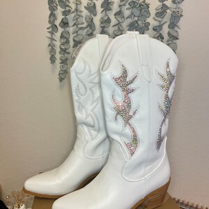 Rhinestone Cowgirl Boots White Crystal AB Boots Bachelorette - Etsy
