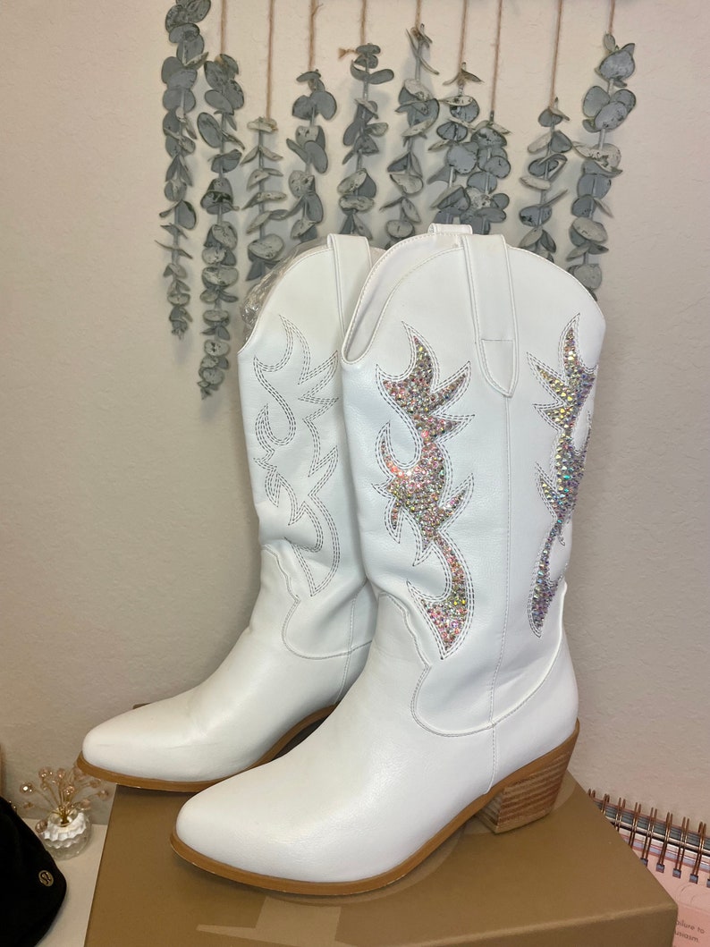 Rhinestone Cowgirl Boots White Crystal AB Boots Bachelorette - Etsy