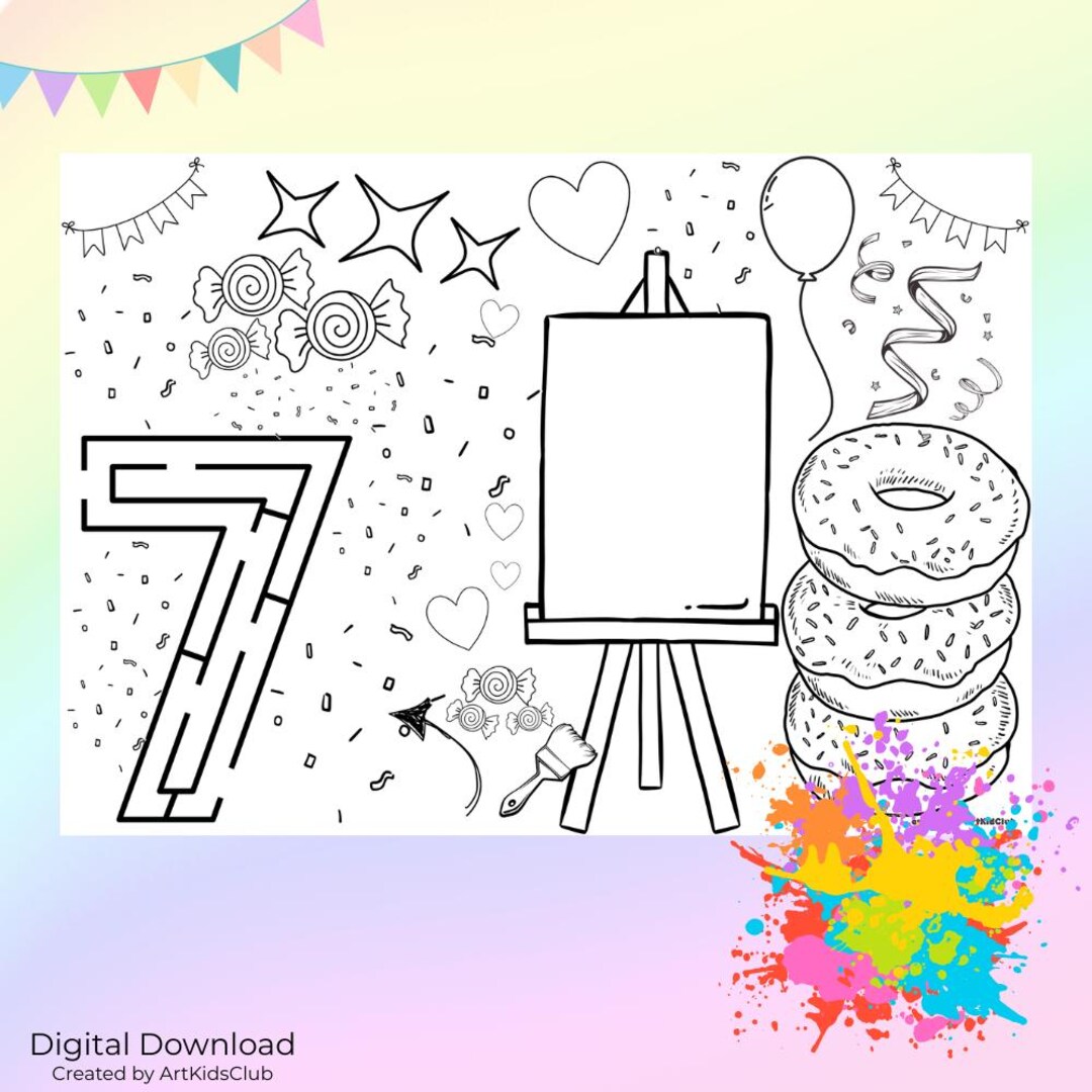 Birthday Activity Coloring Page | Kids Party Favor Printable | Maze ...