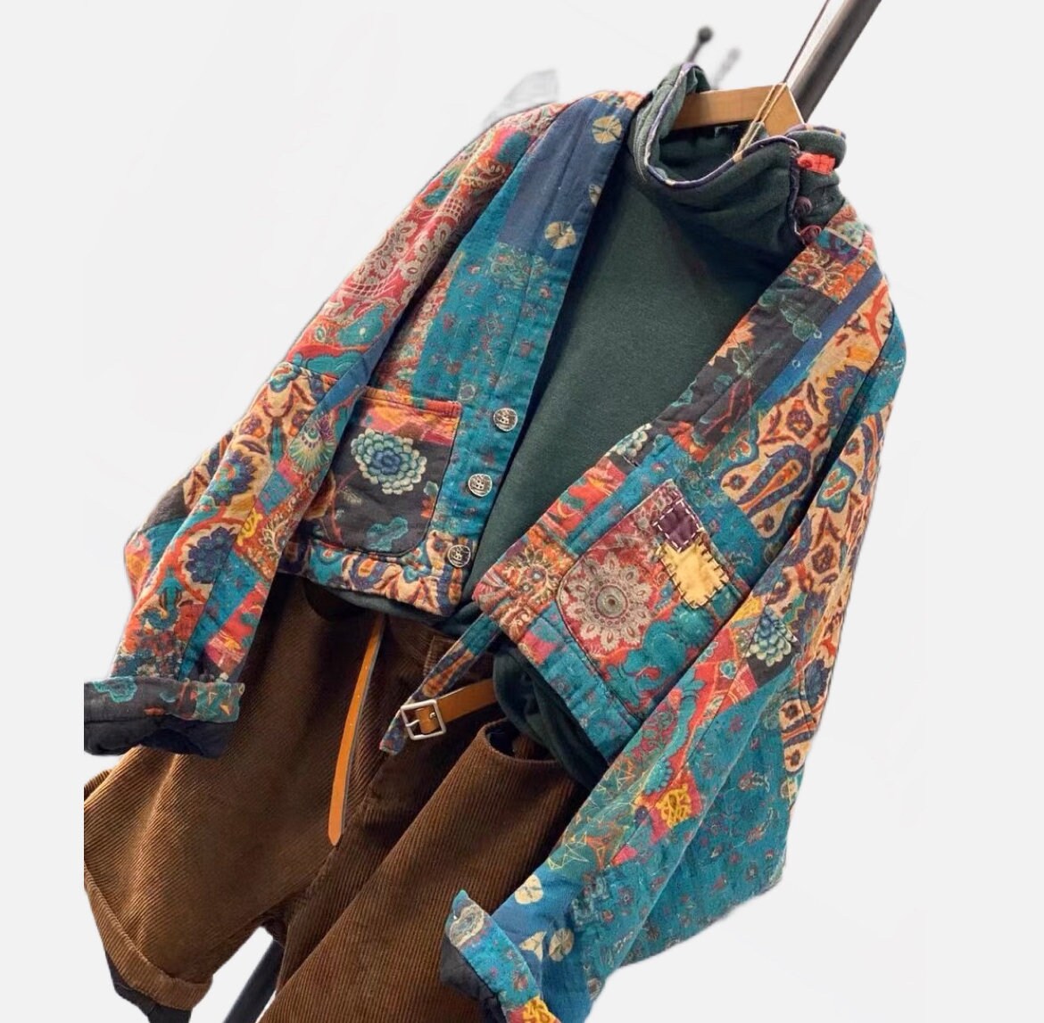 Japanese Patchwork Folk Pattern Cotton Flax Women Haori Padded Kimono ...