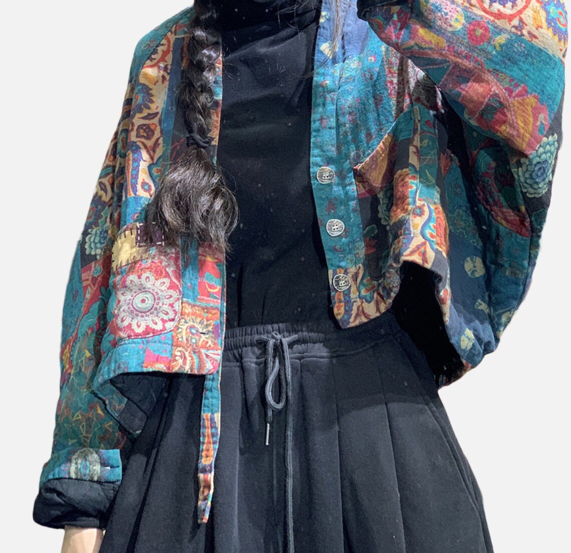 Japanese Patchwork Folk Pattern Cotton Flax Women Haori Padded Kimono ...