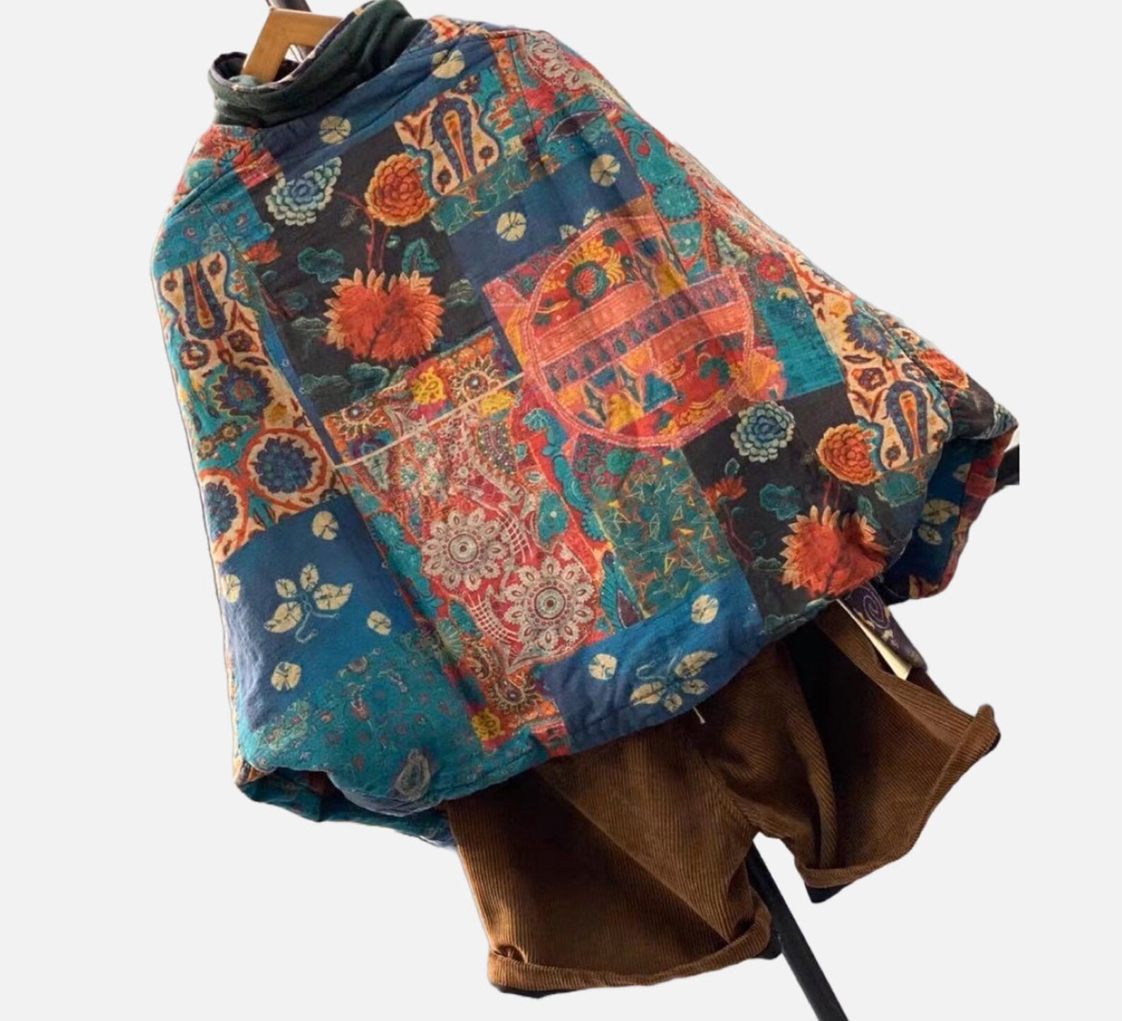 Japanese Patchwork Folk Pattern Cotton Flax Women Haori Padded Kimono ...