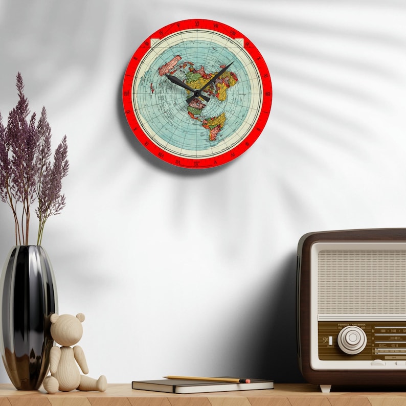 Flat Earth Acrylic Wall Clock, Gleason Map, Flat Earth Merch, Flat ...