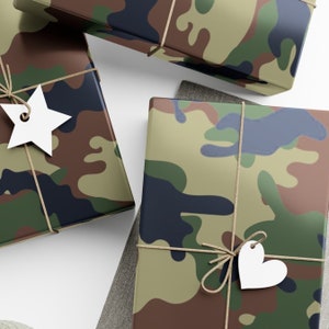 Military Camo Gift Wrap Paper, Army Camouflage Gift Wrap, Woodland Camo ...
