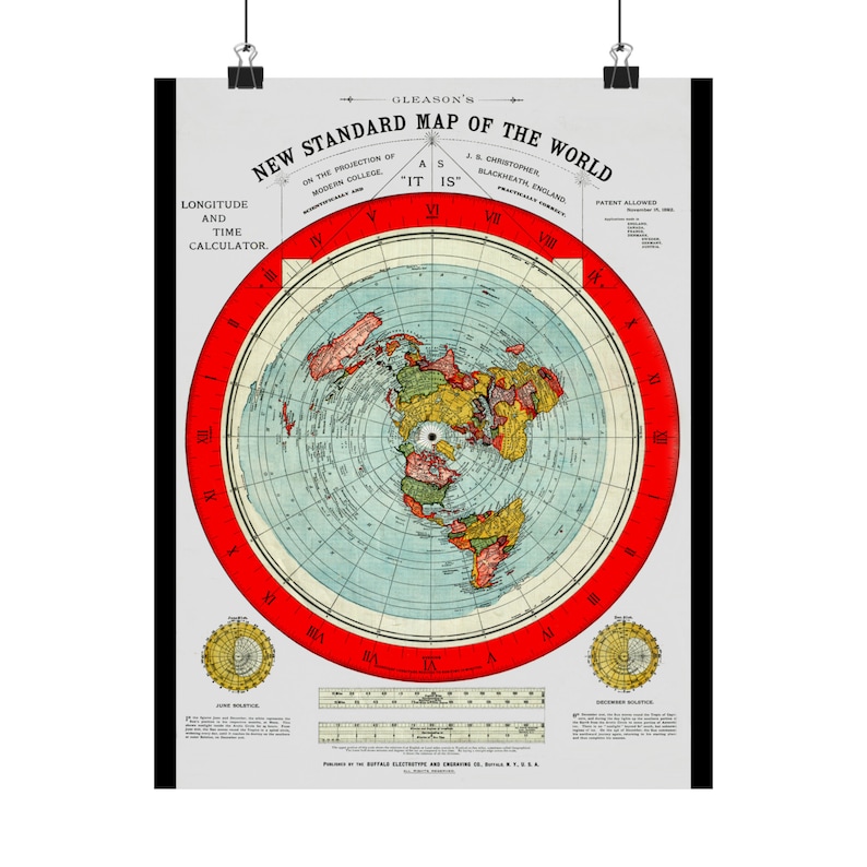 Flat Earth Poster of Flat Earth Map, Gleason Map of Flat Earth, Gleason ...