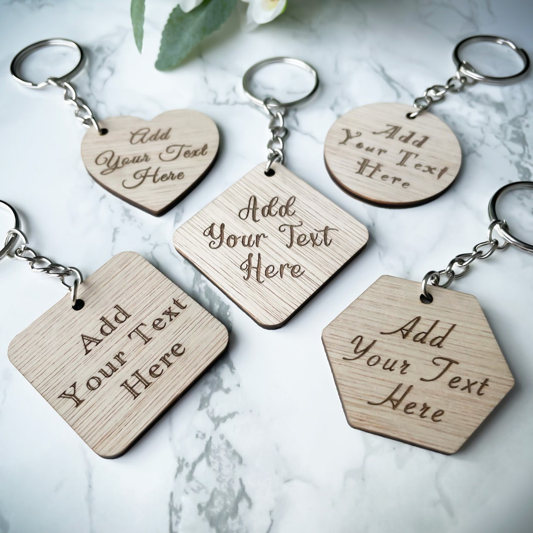 Personalised Wooden Keyring. Multiple Shapes & Fonts. Logos - Etsy UK