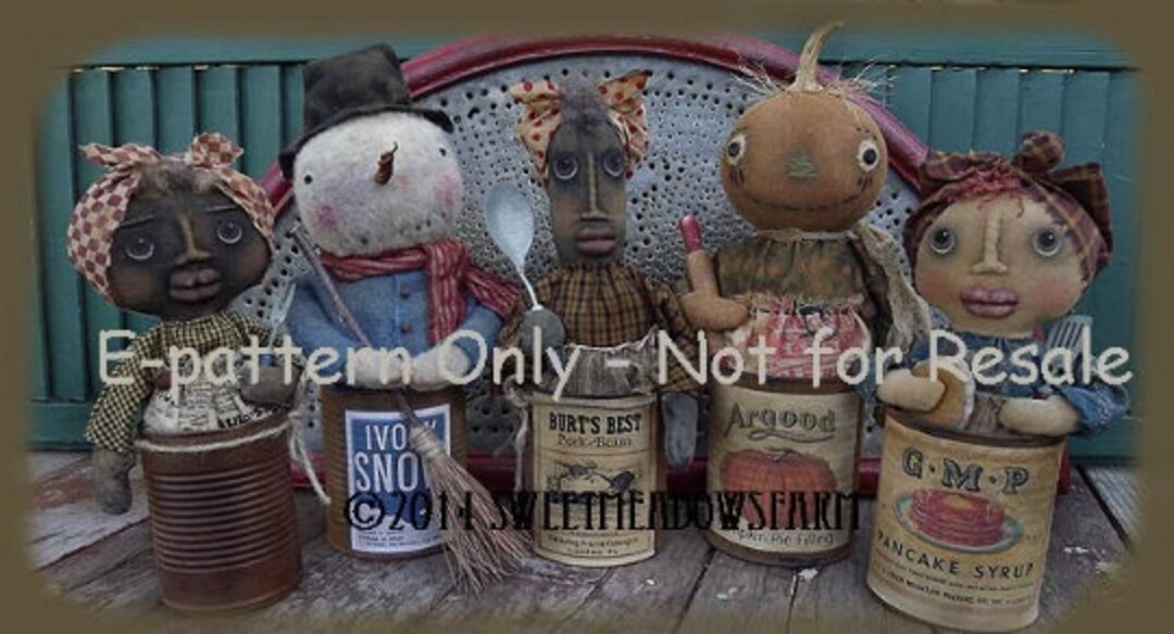 Primitive Snowman Pumpkin Doll Stump Doll Cans E-PATTERN - Etsy