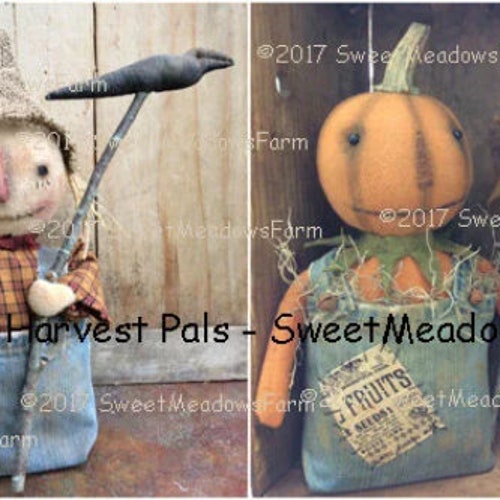 Harvest Palls Fall Scarecrow and Pumpkin Primitive E-PATTERN - Etsy