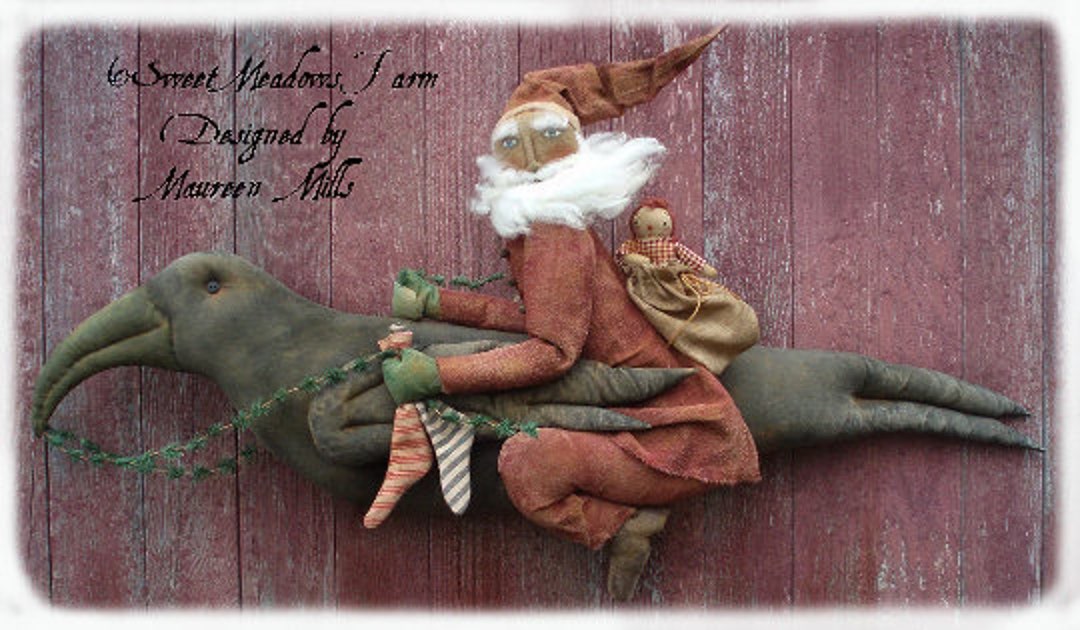 Santa Riding a Crow Primitive EPATTERN - Etsy