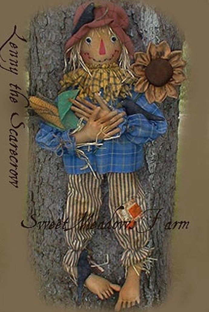 E-pattern Primitive Scarecrow Lenny With Corn, Sunflower, Crows, Big ...