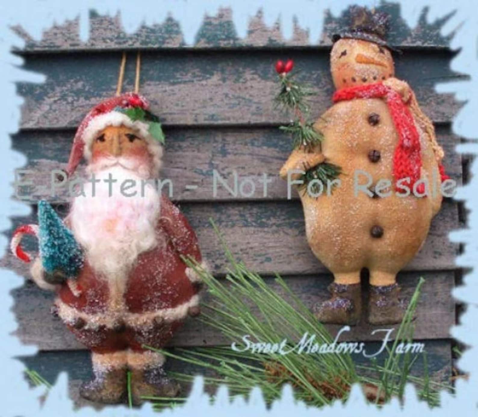 Primitive E-PATTERN Santa and Snowman Ornies - Etsy