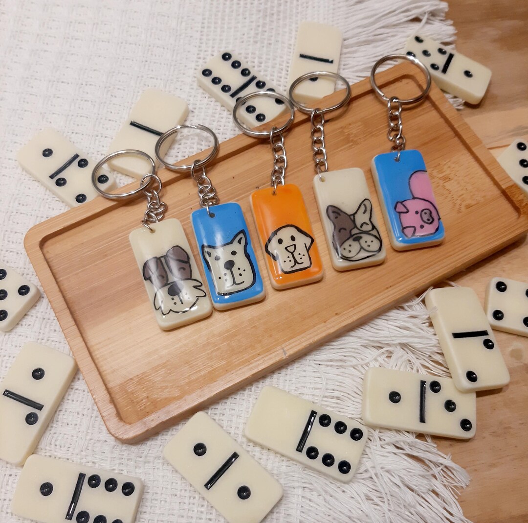 Handmade Domino Dog Keychain: Illustrated Pet Keycharm, Customizable - Etsy