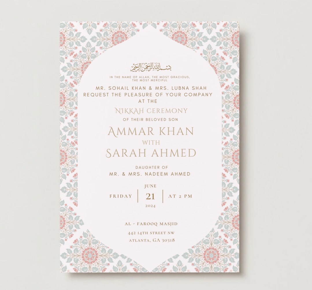 Custom Nikkah Invitation, Islamic Wedding Invite, Nikkah Nama, Muslim ...