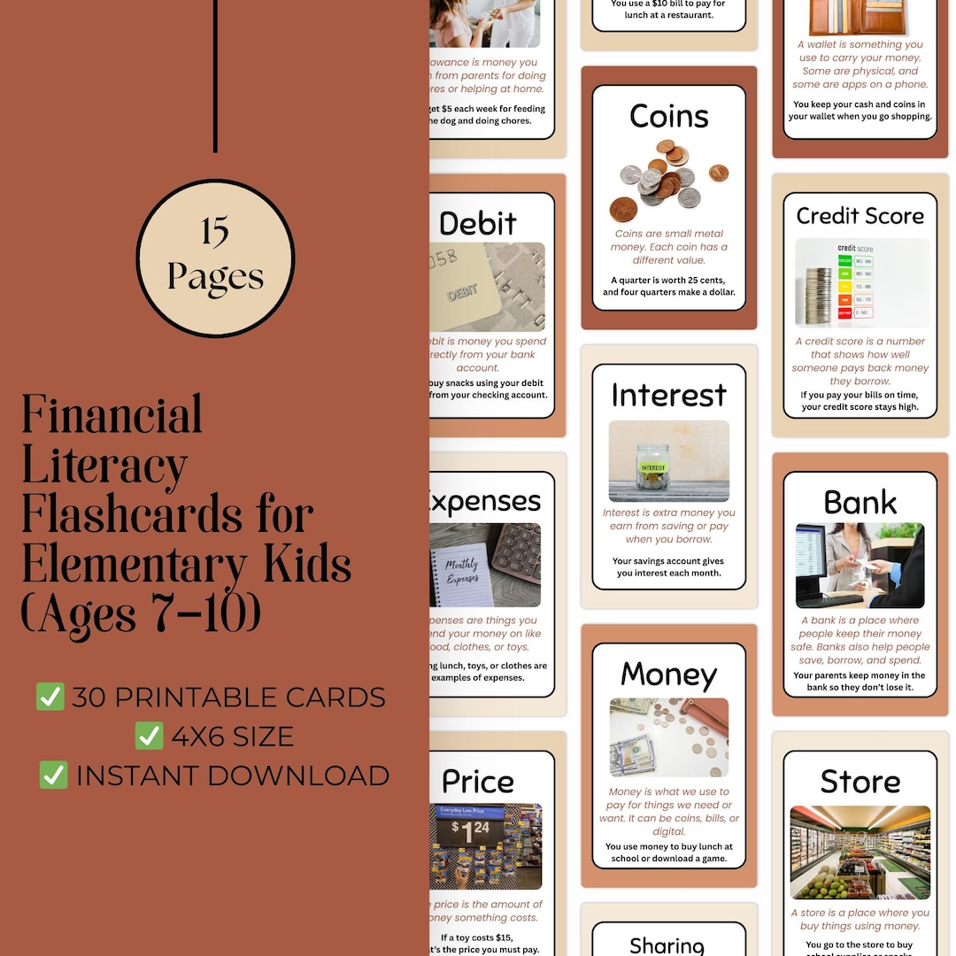 Financial Literacy Flashcards for Kids – Elementary Set | Budgeting ...