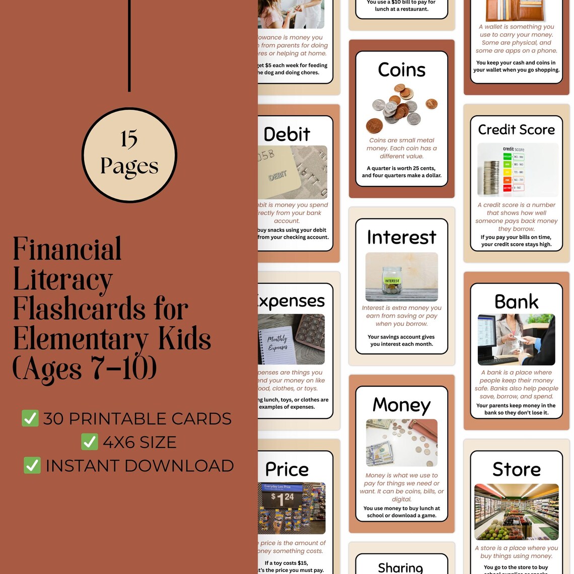 Financial Literacy Flashcards for Kids – Elementary Set | Budgeting ...