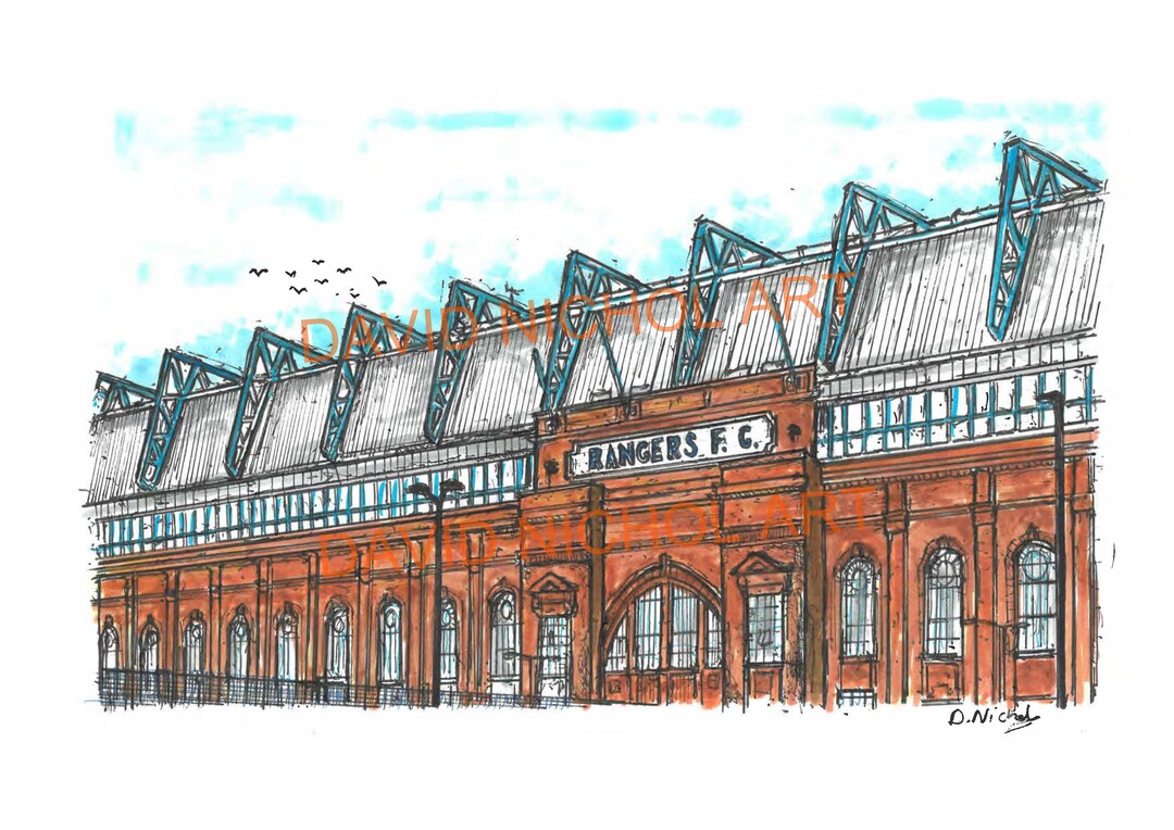 Ibrox Stadium Front Print club Deck Colour - Etsy