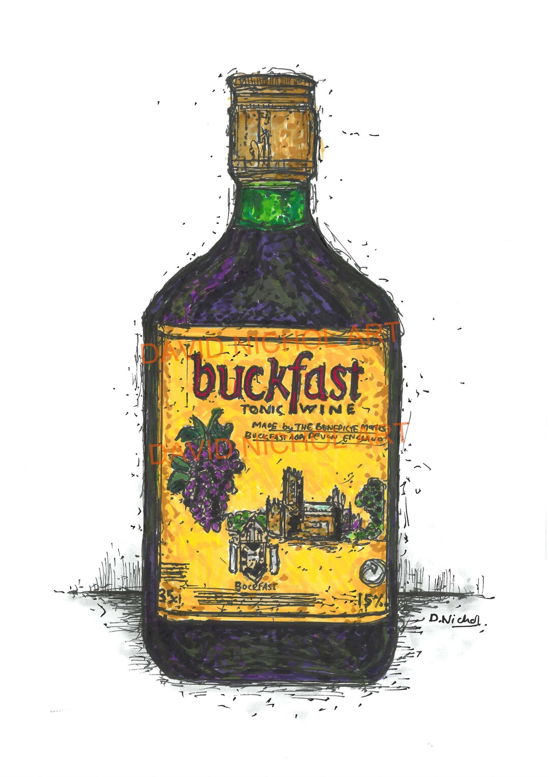 Buckfast Bottle Print - Colour - Etsy UK