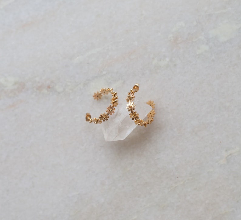 Daisy Flower Fem Gold Stainless Steel Round Hoop Unusual - Etsy