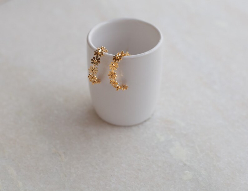 Daisy Flower Fem Gold Stainless Steel Round Hoop Unusual - Etsy