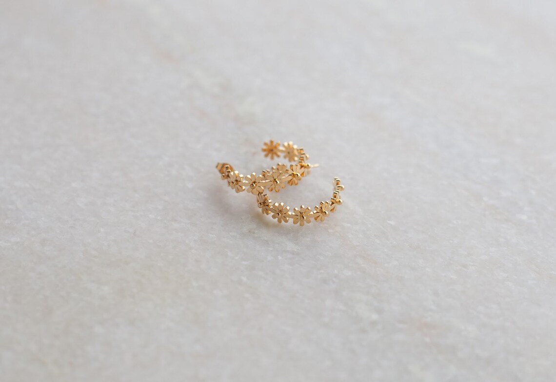 Daisy Flower Fem Gold Stainless Steel Round Hoop Unusual - Etsy